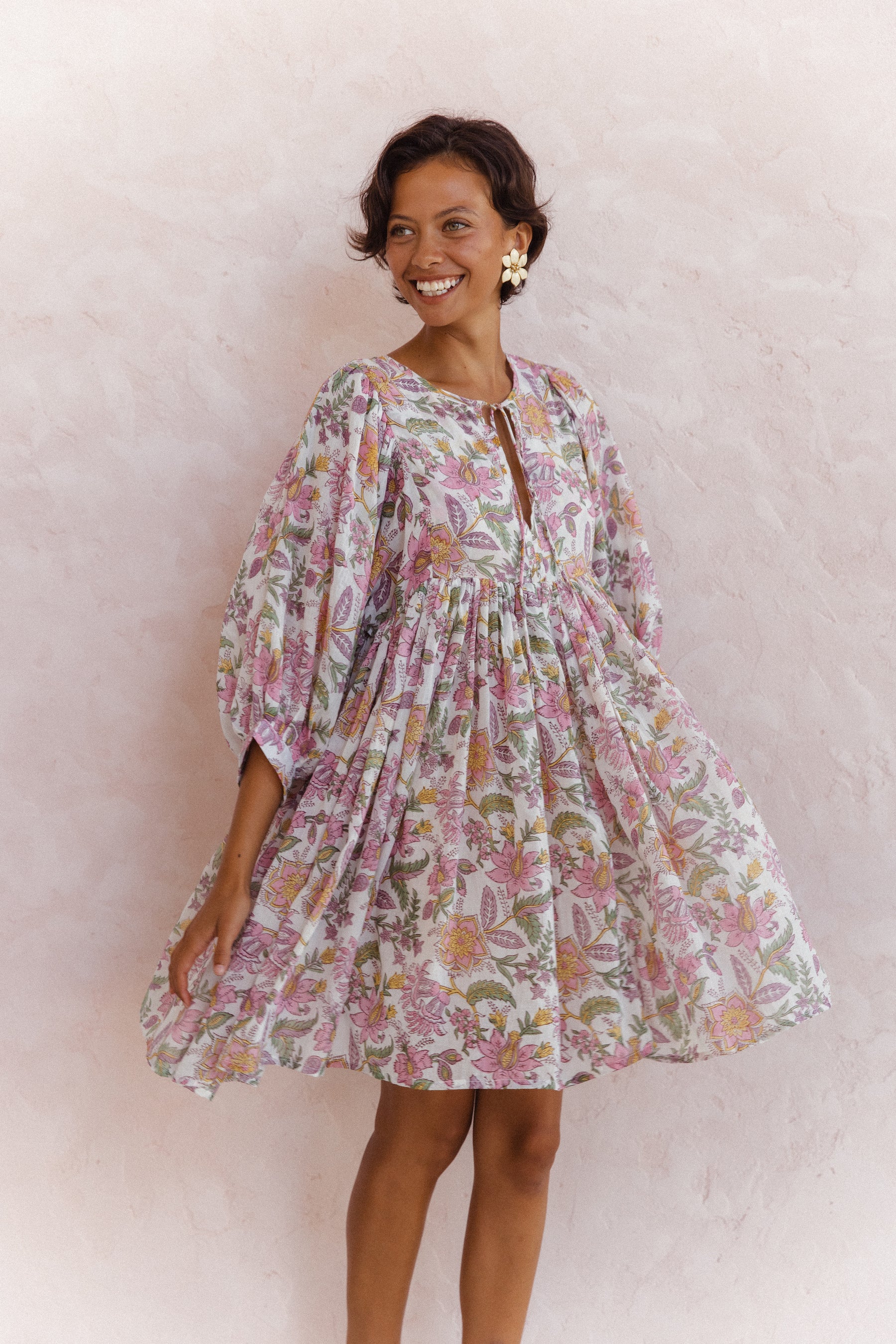 Kyra Mini Dress ~ Fuchsia Bloom – Daughters of India