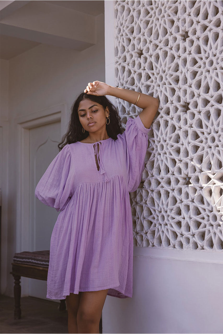 Kyra Mini Dress ~ Lilac Gauze – Daughters of India