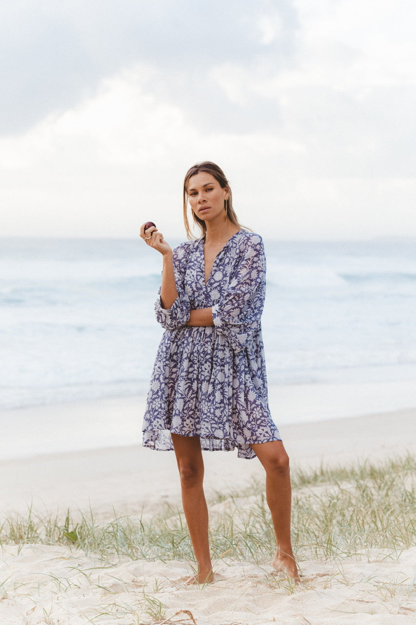 Kyra Mini Dress ~ Blue Iris – Daughters of India
